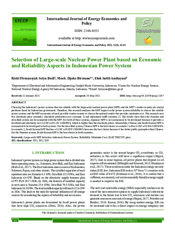 (PDF) Selection of Large-Scale Nuclear Power Plant Based on Economic and Reliability Aspects in ...