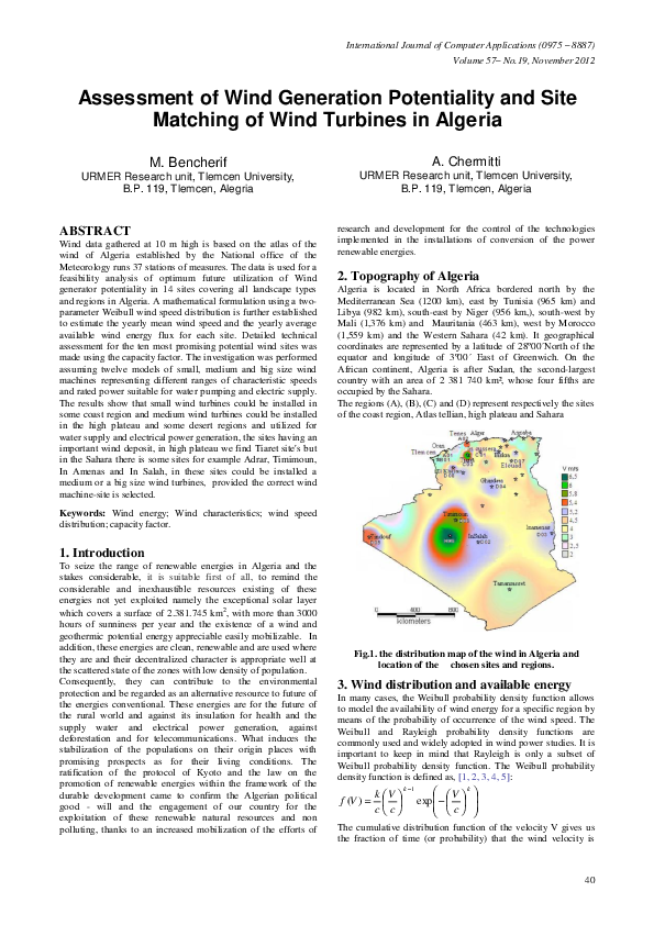 (PDF) Assessment of Wind Generation Potentiality and Site Matching of ...
