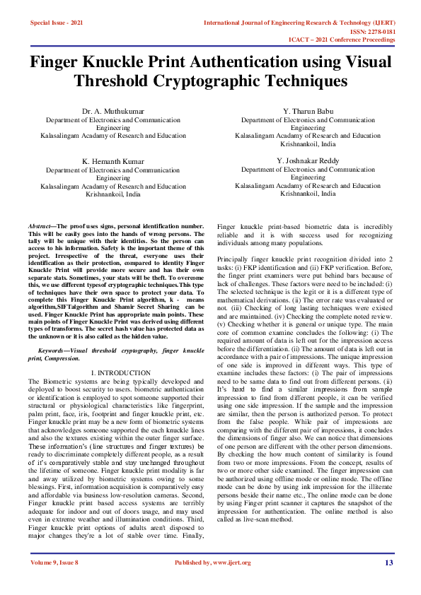 (PDF) Finger Knuckle Print Authentication using Visual Threshold Cryptographic Techniques ...