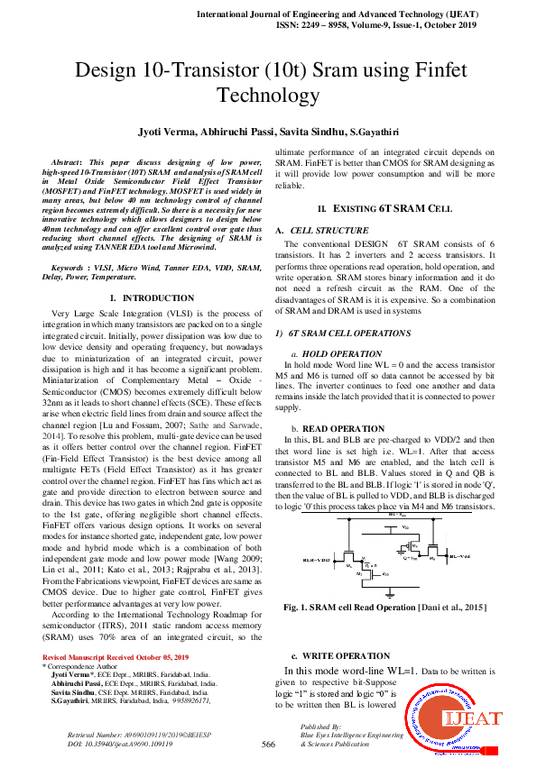 (PDF) Design 10-Transistor (10t) Sram using Finfet Technology