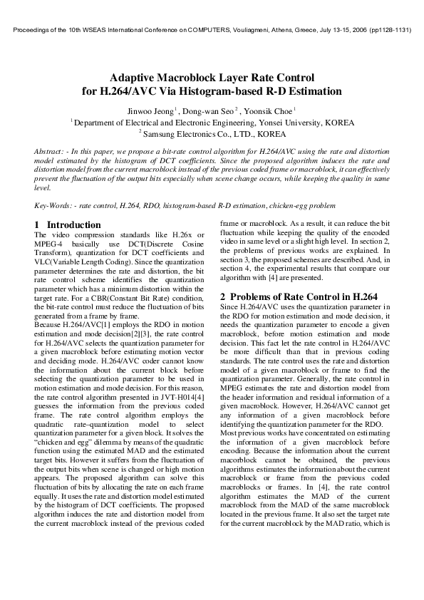 (PDF) Adaptive macroblock layer rate control for H.264/AVC via ...