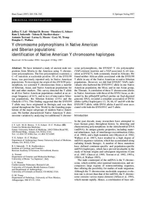 (PDF) Y chromosome polymorphisms in Native American and Siberian ...