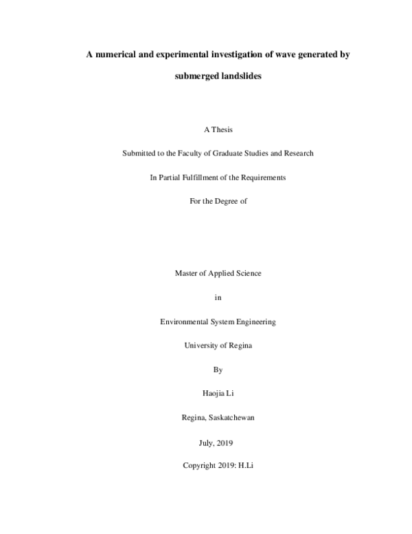 Pdf A Numerical And Experimental Investigation Of Wave Generated By Submerged Landslides