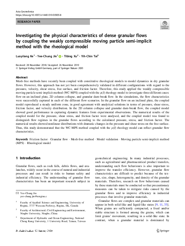 (PDF) Investigating the physical characteristics of dense granular flows by coupling the weakly ...