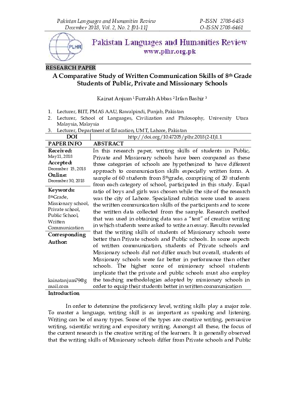 (PDF) A Comparative Study of Written Communication Skills of 8th Grade ...