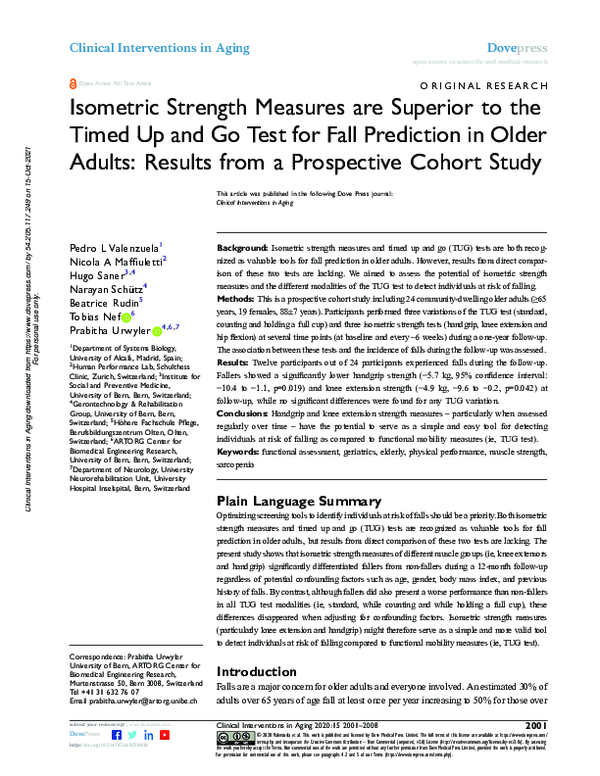 (PDF) Isometric Strength Measures are Superior to the Timed Up and Go ...