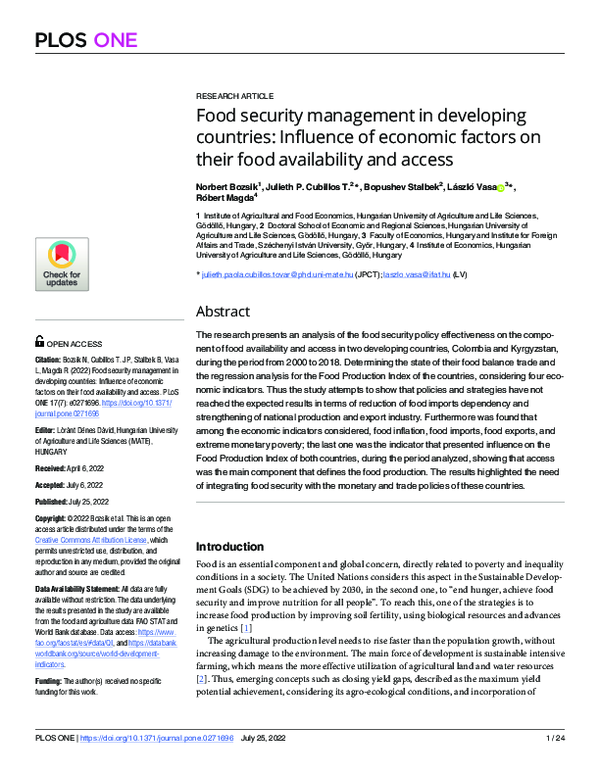 (PDF) Food security management in developing countries: Influence of ...
