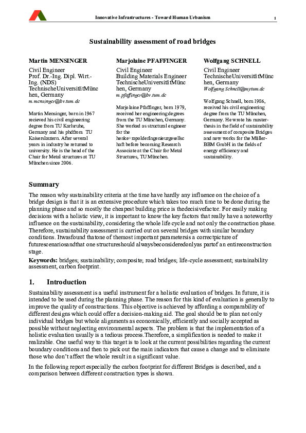 (PDF) Sustainability Assessment of Road Bridges