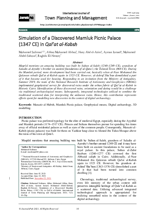 (PDF) Digital Archaeology: Mamluk Palace Simulation