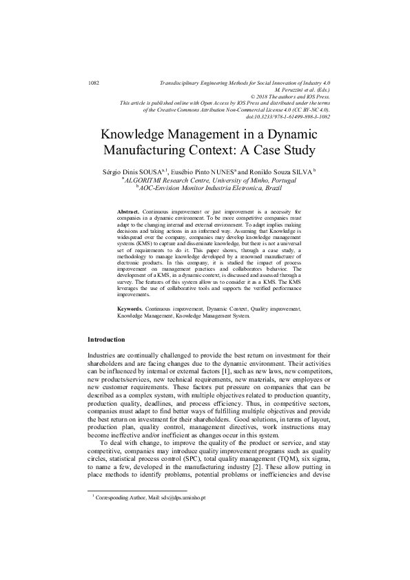 (PDF) Knowledge management in a dynamic manufacturing context: a case study