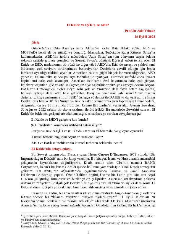 (PDF) El Kaide ve IŞİD'a ne oldu?