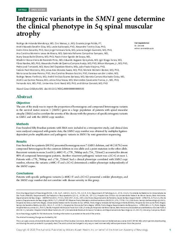 (PDF) Intragenic variants in the SMN1 gene determine the clinical ...