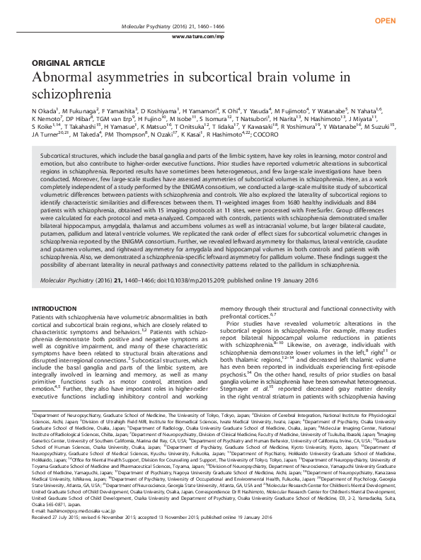 (PDF) Abnormal asymmetries in subcortical brain volume in schizophrenia
