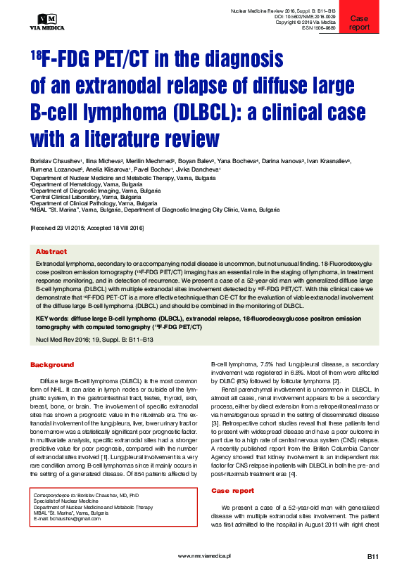 (PDF) 18F-FDG PET/CT in the diagnosis of an extranodal relapse of diffuse large B-cell lymphoma ...