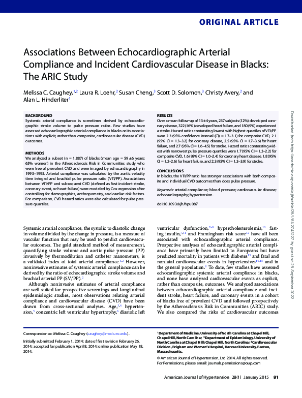 (PDF) Associations between echocardiographic arterial compliance and ...