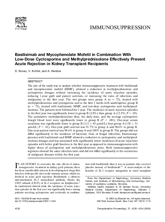 (PDF) Basiliximab and Mycophenolate Mofetil in Combination With Low ...