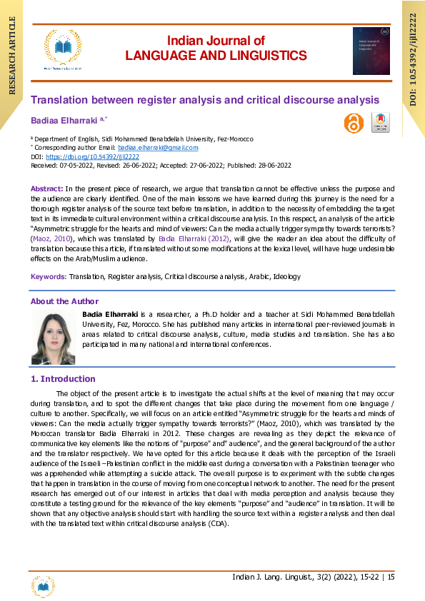 (PDF) Translation between register analysis and critical discourse analysis