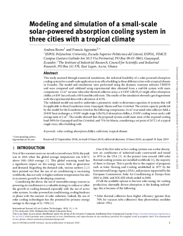 (PDF) Modeling and simulation of a small-scale solar-powered absorption ...