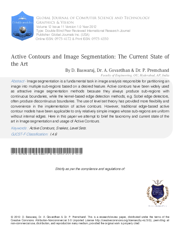 (PDF) Active Contours and Image Segmentation: The Current State Of the Art