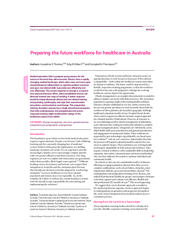 (PDF) Preparing the future workforce for healthcare in Australia