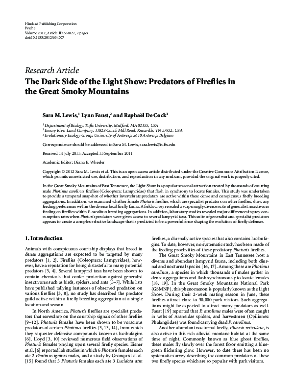 (PDF) The Dark Side of the Light Show: Predators of Fireflies in the ...