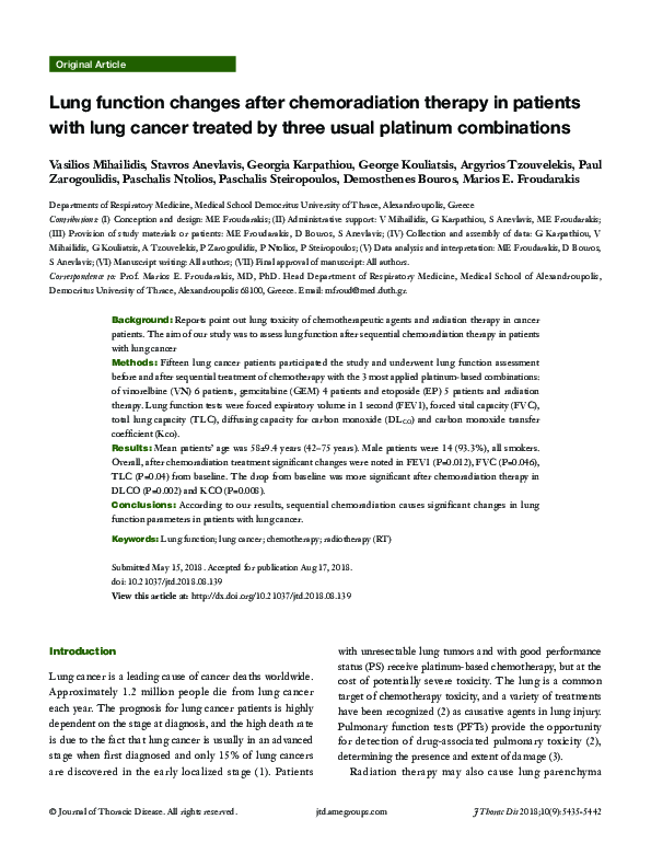 (PDF) Lung function changes after chemoradiation therapy in patients ...