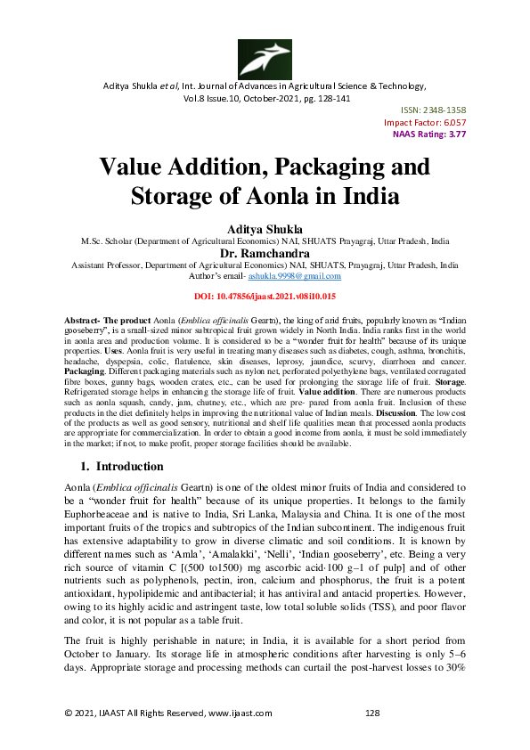 (PDF) Value Addition, Packaging and Storage of Aonla in India