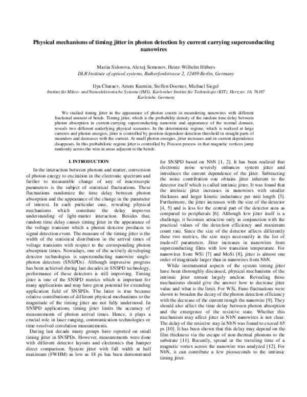 (PDF) Physical mechanisms of timing jitter in photon detection by current-carrying ...