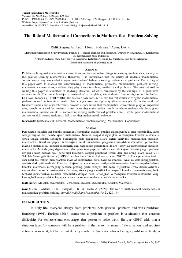 (PDF) The Role of Mathematical Connections in Mathematical Problem Solving