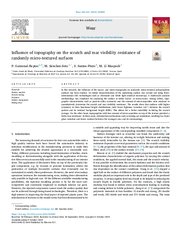 (PDF) Influence of topography on the scratch and mar visibility ...
