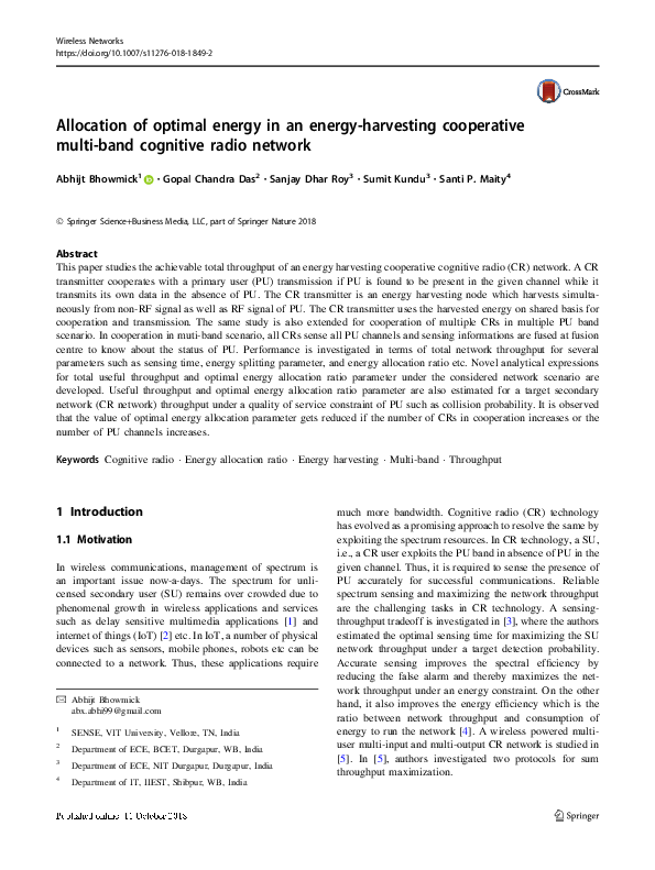 (PDF) Allocation of optimal energy in an energy-harvesting cooperative multi-band cognitive ...