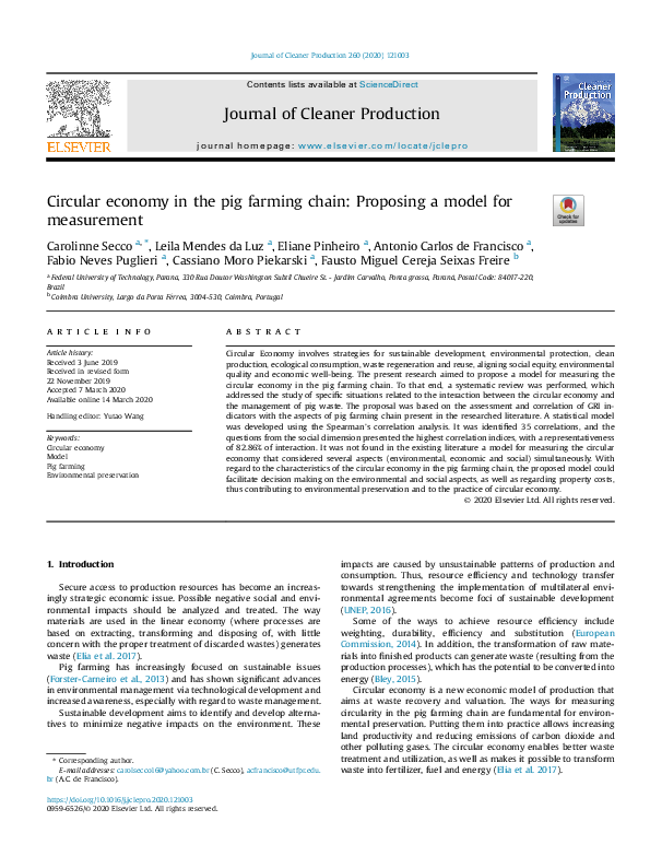(PDF) Circular economy in the pig farming chain: Proposing a model for ...