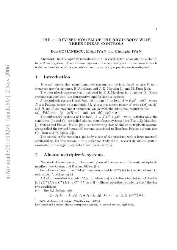 (PDF) The $\ epsilon $-revised system with three linear controls