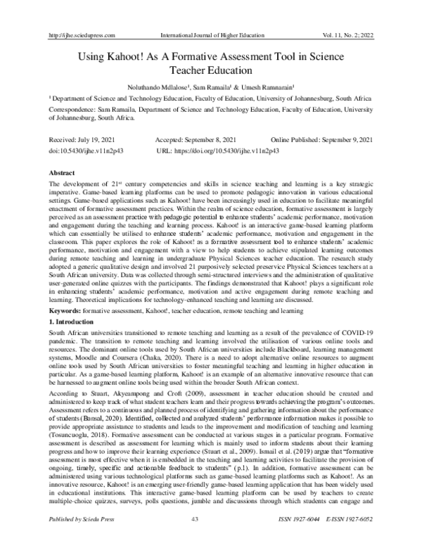 (PDF) Using Kahoot! As A Formative Assessment Tool in Science Teacher ...