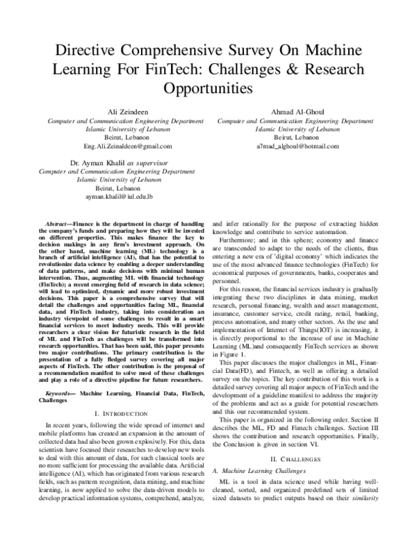 (PDF) Directive Comprehensive Survey On Machine Learning For FinTech ...