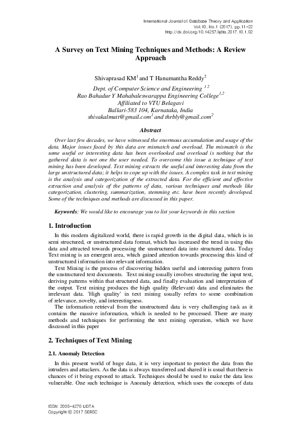 Pdf A Survey On Text Mining Techniques And Methods A Review Approach