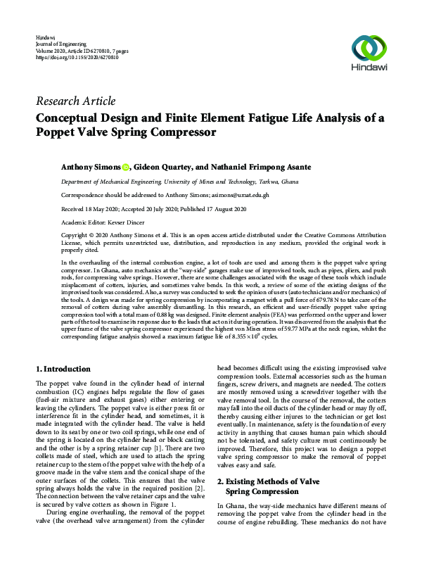 (PDF) Conceptual Design and Finite Element Fatigue Life Analysis of a Poppet Valve Spring ...