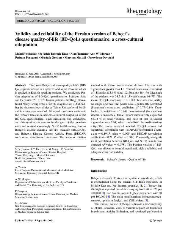 (PDF) Validity and reliability of the Persian version of the Cornell Scale for Depression in ...