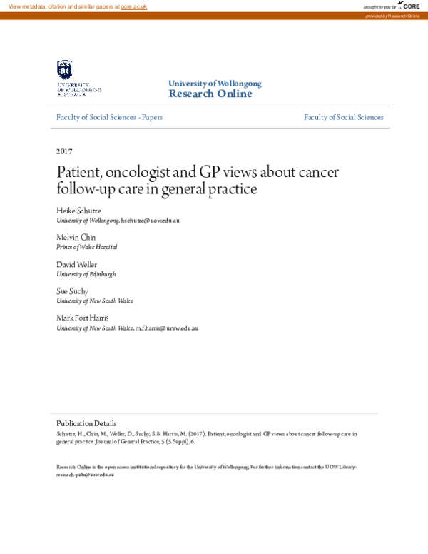(PDF) Patient, oncologist and GP views about cancer follow-up care in ...