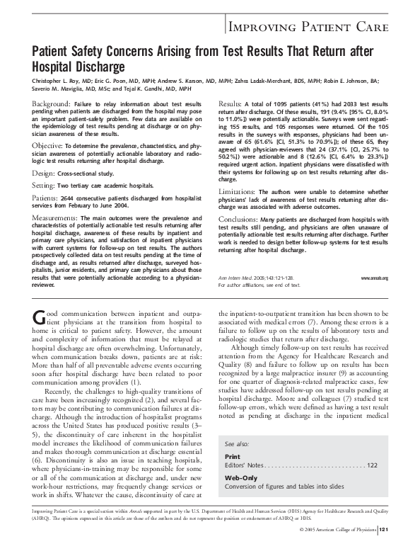 (PDF) Patient Safety Concerns Arising from Test Results That Return ...