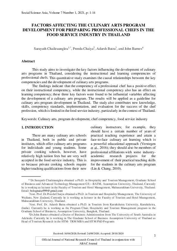 (PDF) Factors Affecting the Culinary Arts Program Development for ...