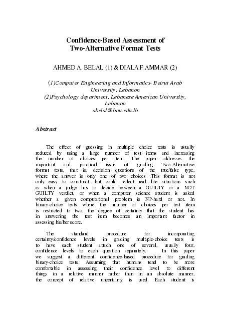 (PDF) Confidence-Based Assessment of Two-Alternative Format Tests