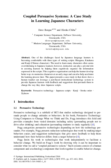 (PDF) Coupled Persuasive Systems: A Case Study in Learning Japanese Characters