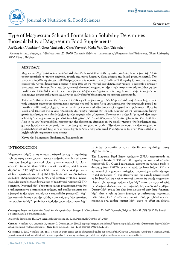 (PDF) Type of Magnesium Salt and Formulation Solubility Determines ...