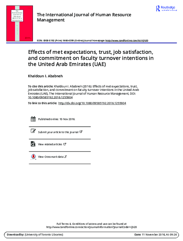 (PDF) Effects of met expectations, trust, job satisfaction, and commitment on faculty turnover ...