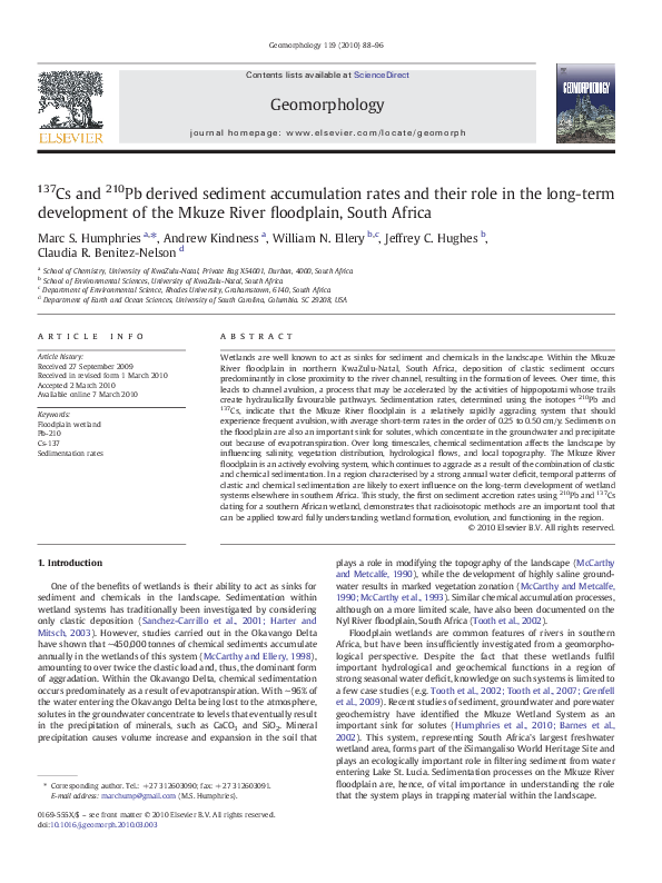 (PDF) 137Cs and 210Pb derived sediment accumulation rates and their ...