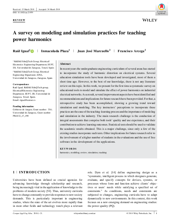 (PDF) A survey on modeling and simulation practices for teaching power harmonics