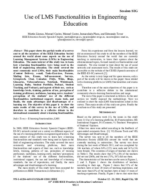 (PDF) Use of LMS functionalities in engineering education