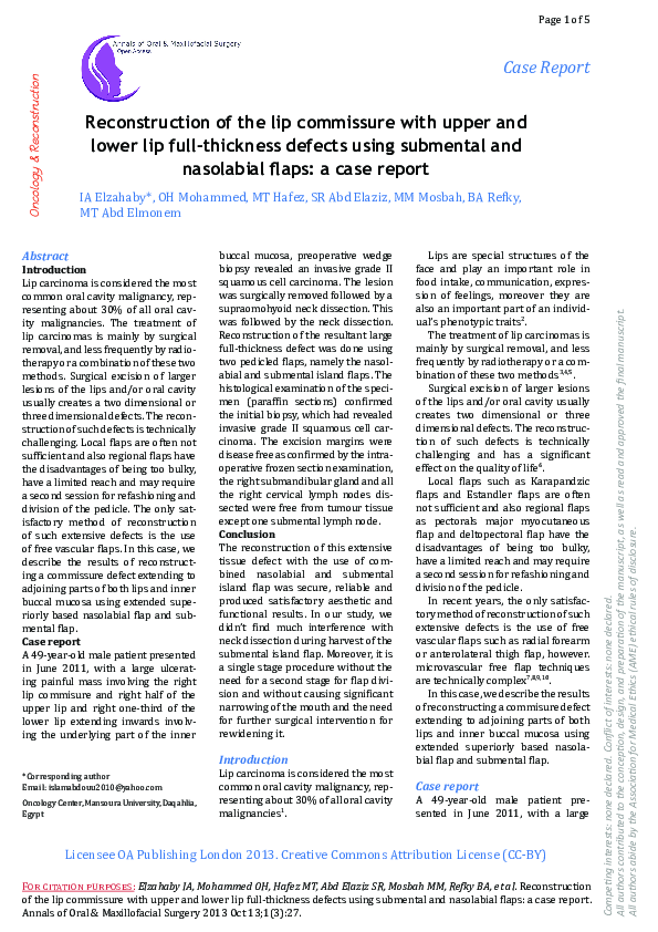 (PDF) Reconstruction of the lip commissure with upper and lower lip ...