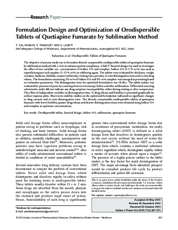 (PDF) Formulation design and optimization of orodispersible tablets of Etoricoxib by response ...